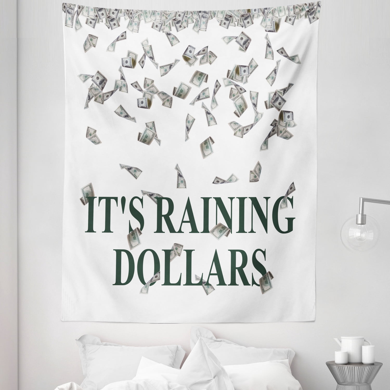 Money Tapestry, It's Raining Dollars Typography with Spreading Money ...
