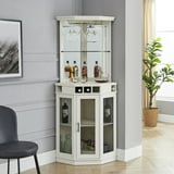 Home Source White Corner Bar Unit with Wine Rack, Storage Shelves ...