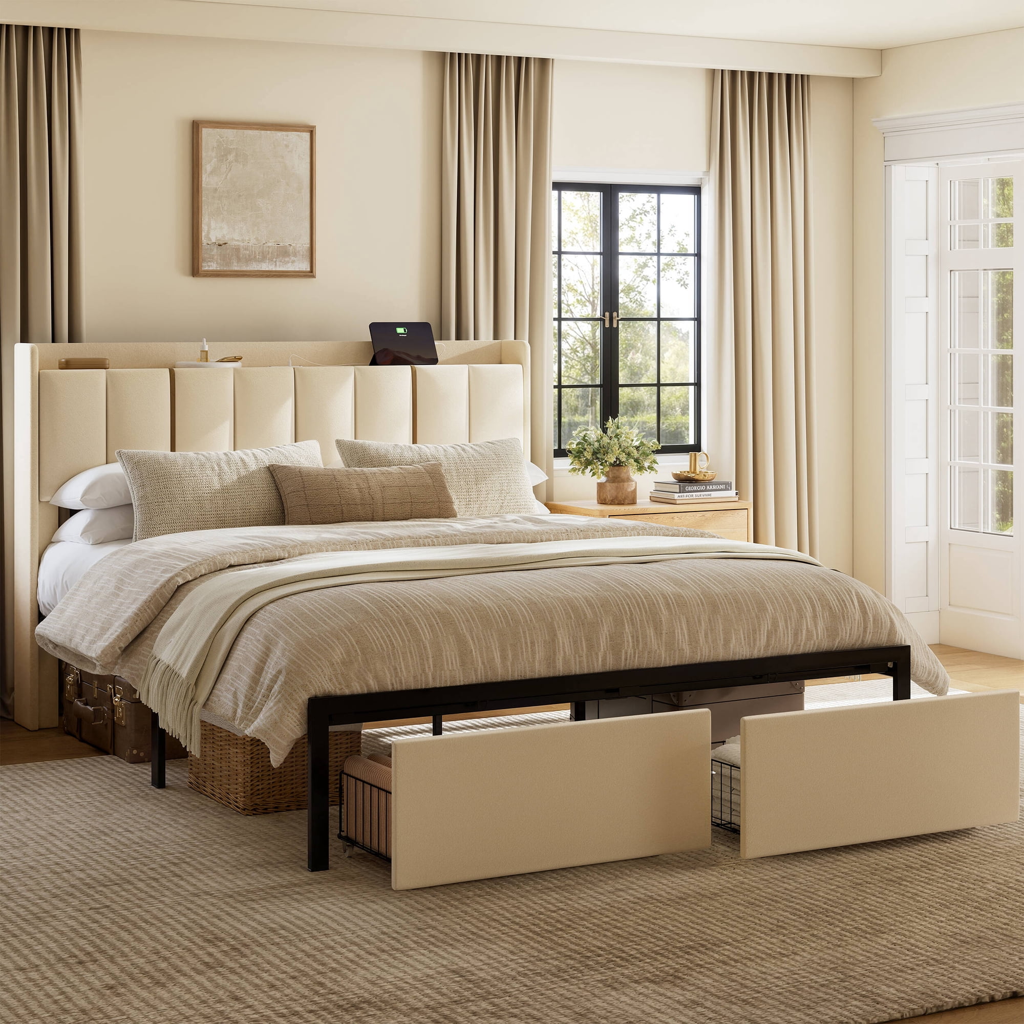 Click here for Gunaito Queen Bed Frame With Storage Headboard Uph... prices
