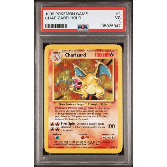 1999 Pokemon Base Set Holo Charizard #4 PSA 3 - Walmart.com