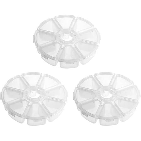 COSMOS 3 Pcs Clear 8 Compartment Round Jewelry Bead Storage Organizer ...