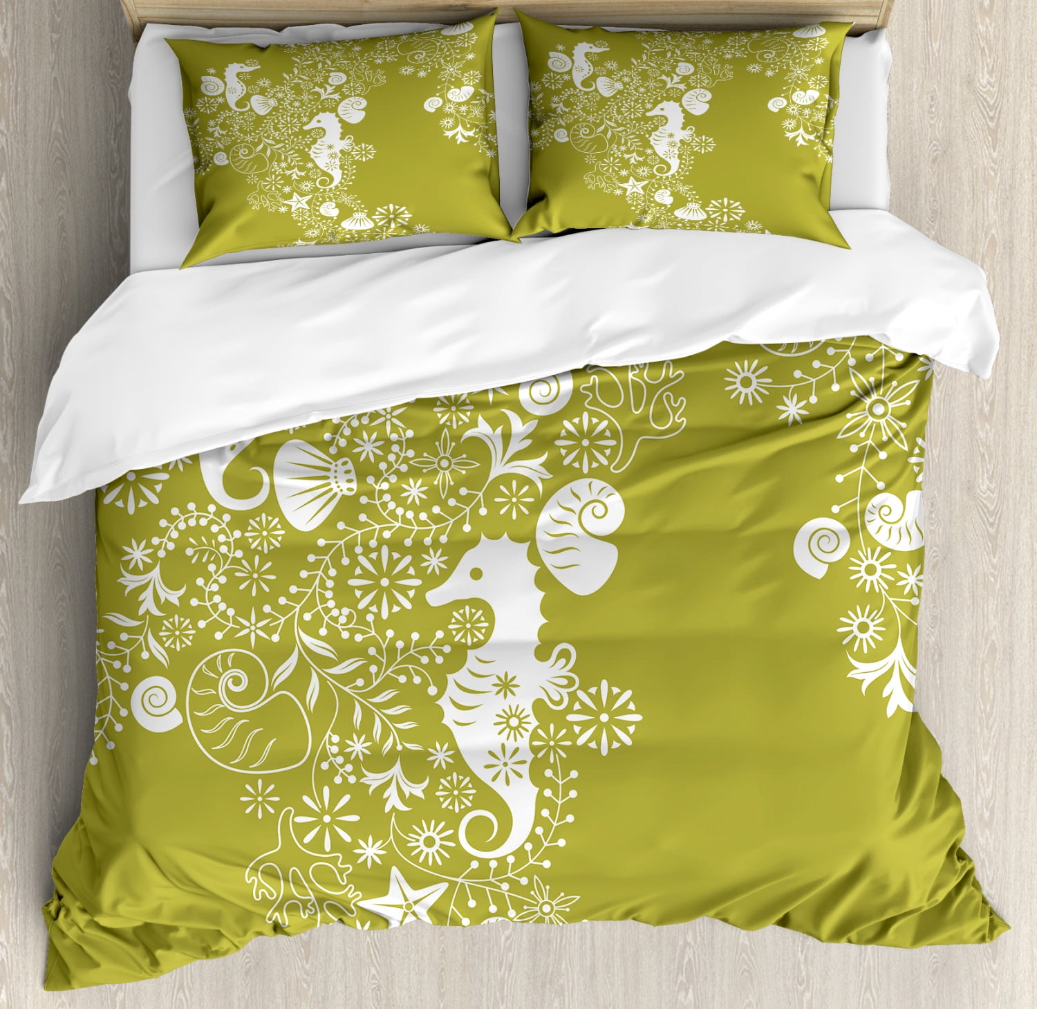 Sea Shells Duvet Cover Set King Size, Abstract Swirl and Floral ...