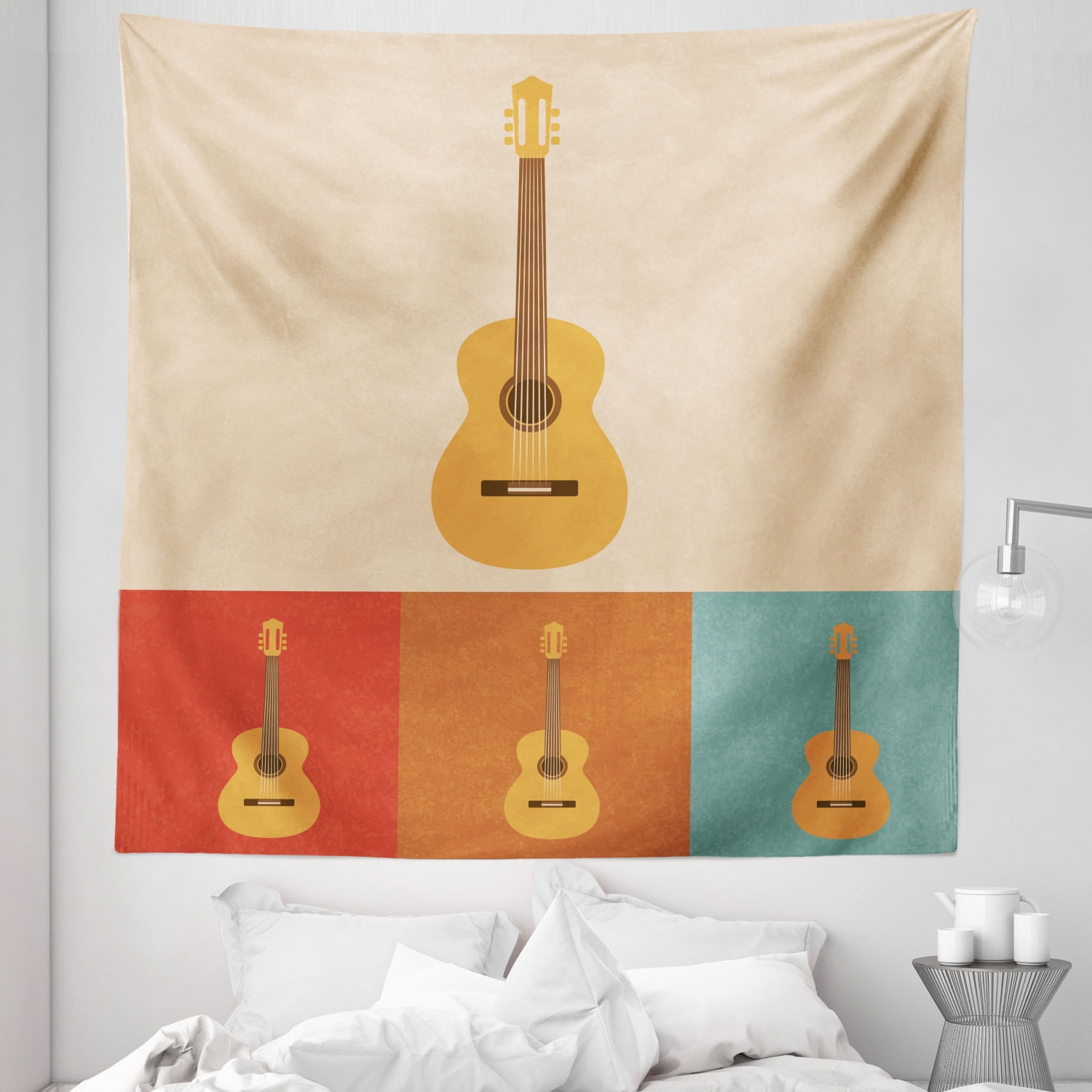 Guitar Tapestry, Retro Acoustic Guitars in Colorful Frames Nostalgic ...