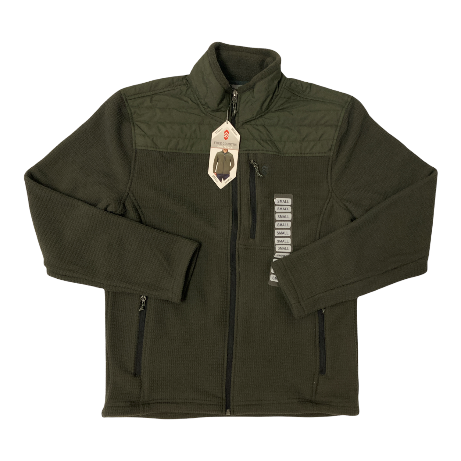 Free Country Men's Soft Full Zip Grid Fleece Jacket (Dark Olive, L ...