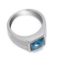 Opolski Men's Gorgeous Blue Square Rhinestone Wide Wedding Band Finger ...