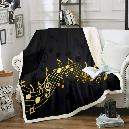 Musical Note Blanket Golden Staff Pattern Sherpa Blanket for Adult ...