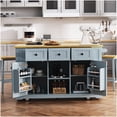 Drop Leaf Kitchen Island on Wheels with Electrical Outlets - Grey Blue ...