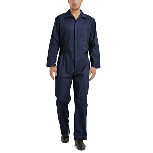 Toptie Men's Long Sleeve Coverall, Navy Coverall Snap and Zip-Front ...