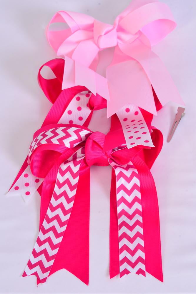 Hair Bow Jumbo Long Tail Double Layered Chevron & Polka-dots Mix ...