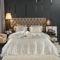 Move Over Queen Size White Satin Ruffle Bedding Duvet Cover Set, Silky ...