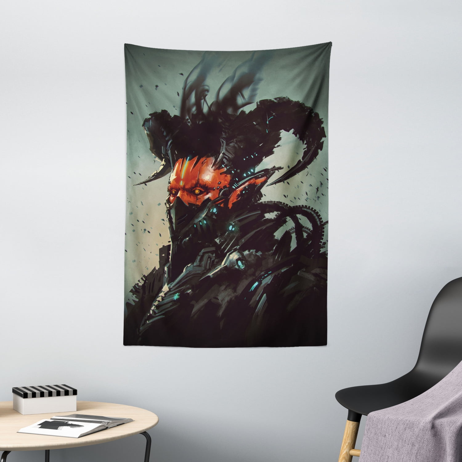 Fantasy Tapestry, Unusual Sinister Robotic Demon Character Futuristic ...