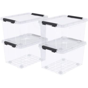 Qskely 4-Pack Foldable Clear Plastic Storage Crate with Handle, 30 L ...