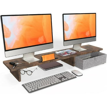 Vaiyer Bamboo Monitor Stand - 23 Inch Bamboo Desk Riser, Organizer for ...