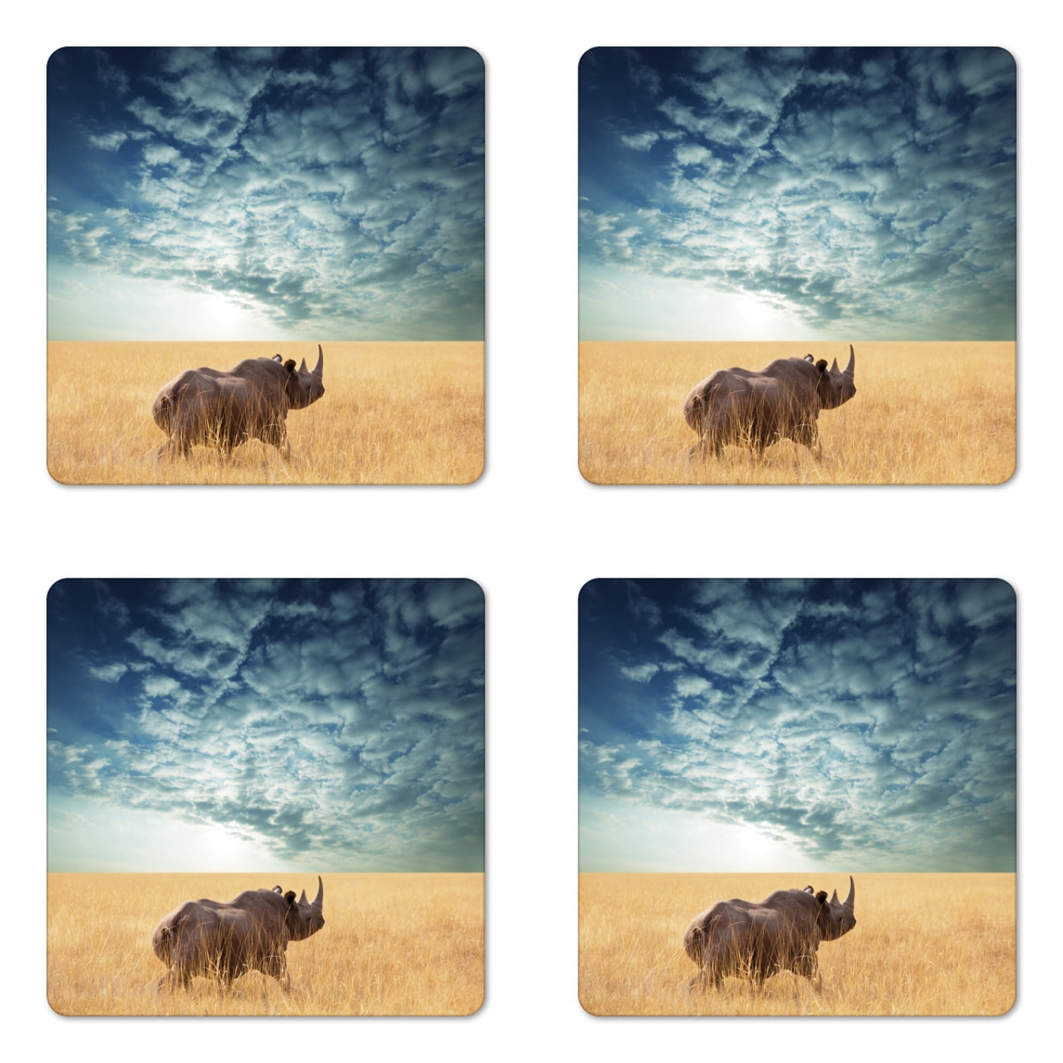 Safari Coaster Set of 4, Wild Animal Sun Beaming Through Cloudy Sky ...