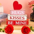 4 Pcs Valentines Day Wooden Signs Heart Table Block Sign Hugs Kisses ...