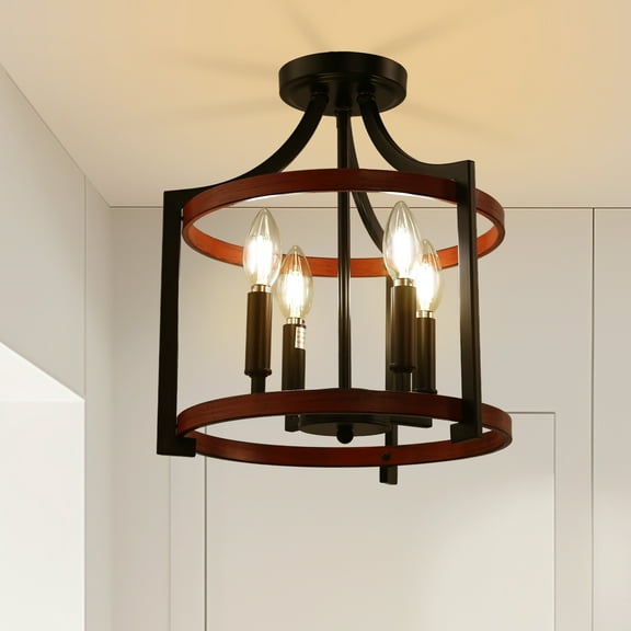 Farmhouse Chandelier, 5-Light Rustic Adjustable Entryway Light Fixture ...