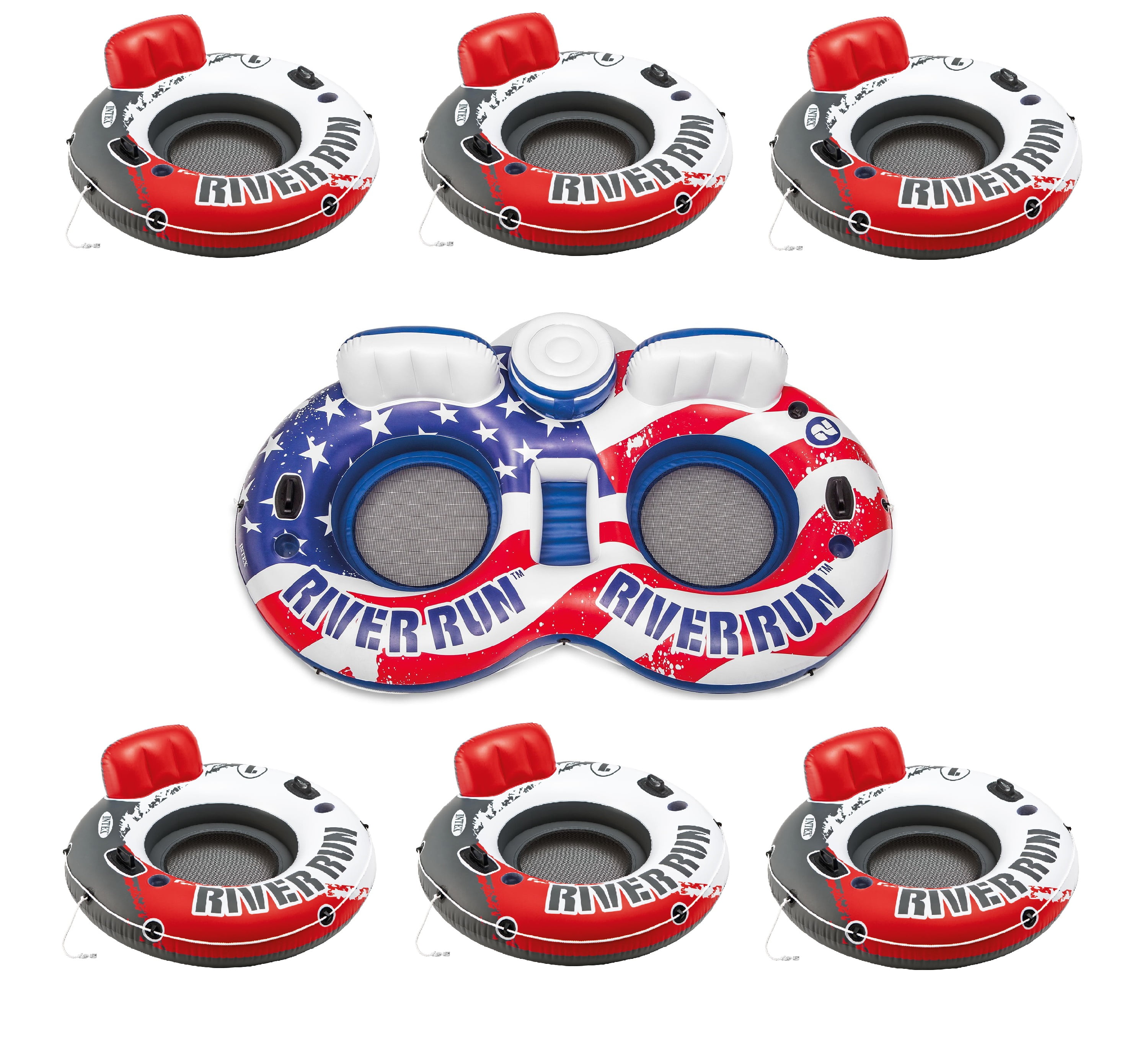 Intex American Flag 2 Person Float w/ River Run 53 Inch Tube, Red (6 ...