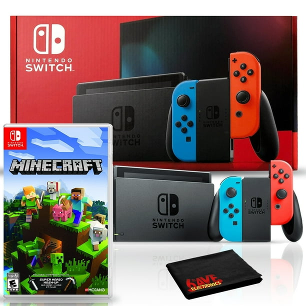 Nintendo Switch with Neon Blue and Red Joy-Con Bundle with Minecraft ...
