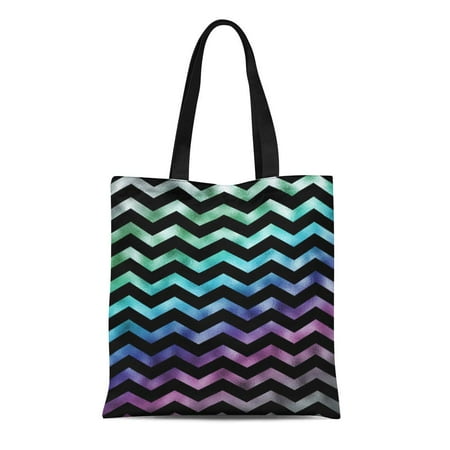 POGLIP Canvas Bag Resuable Tote Grocery Shopping Bags Preppy Rainbow on Black Holographic Faux ...