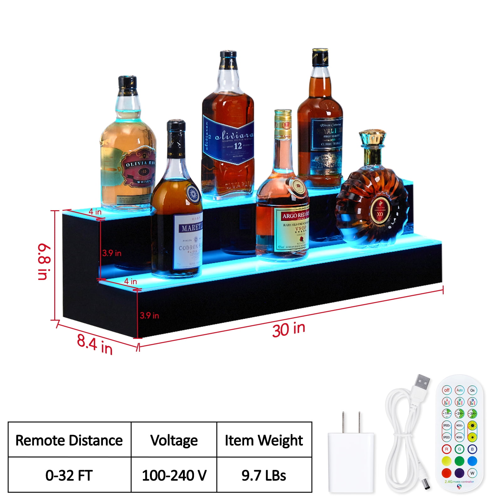 Bar Bottle Shelf 40-Bottle 2-Tier LED Lighted Liquor Display Shelf ...