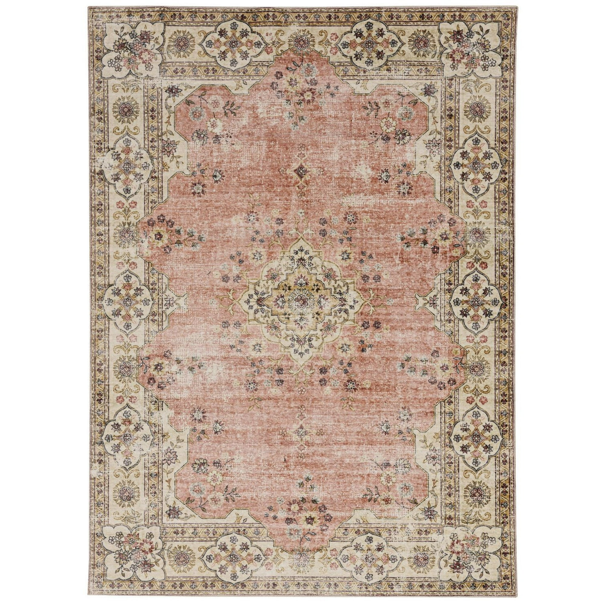 Linon Blanton 2 X 3 Washable Accent Rug  Pink And Ivory 2 Ft X 3 Ft