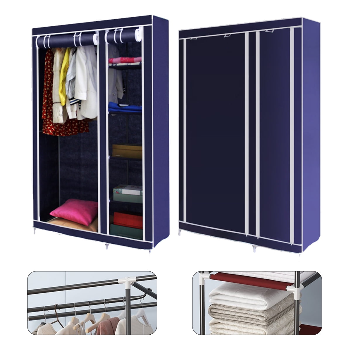 Guardarropa Armable Closet Portátil Azul con Tela y Cortina - Ropero ...