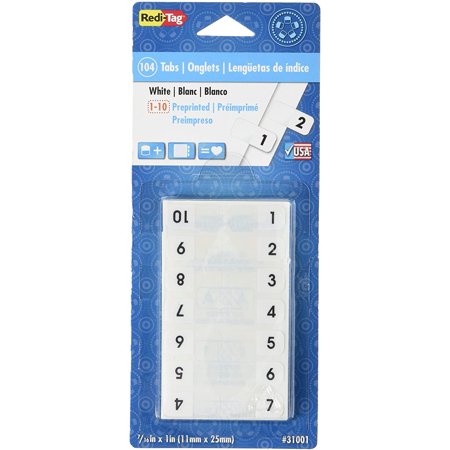 Redi-Tag-Pre-Printed Index Tabs, Permanent Adhesive, 7/16 X 1-Inch, 104 ...