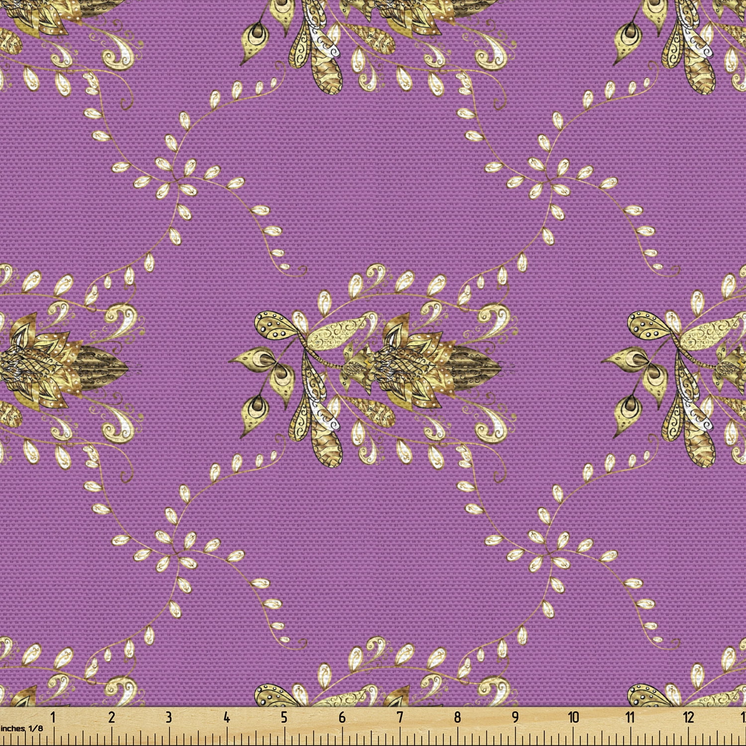 Yellow Damask Fabric by the Yard, Renaissance Style Flowers and ...