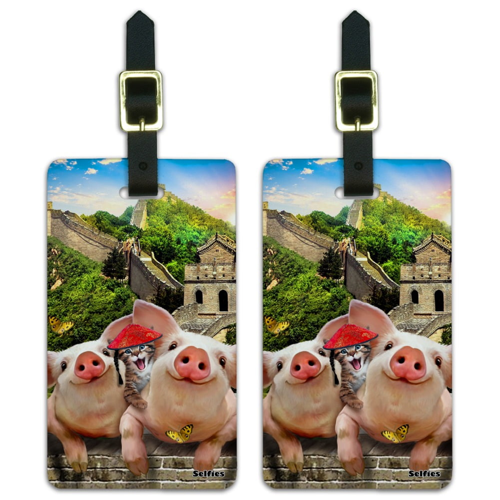 Great Wall of China Selfie Pigs Kitten Luggage ID Tags Suitcase Carry ...