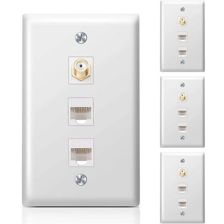 4 Pieces 2 Ethernet and 1 Coax Wall Plate Coax Cat6 Wall Plate 2 ...