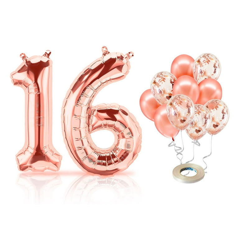 PARIS PRODUCTS 16th Birthday Rose Gold Balloons Number 16 Mylar Balloon 16th Birthday Party Decor 16th Birthday Decorations for Girl Sweet 16 Birthday Decorations for girls Walmart