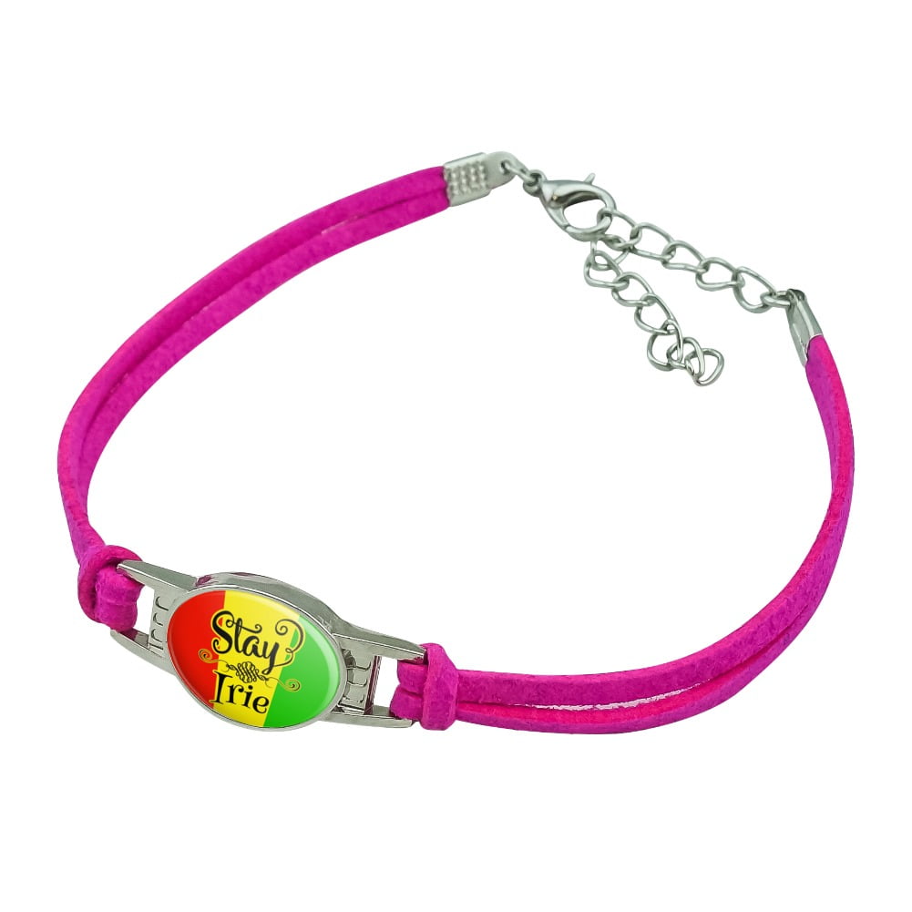Stay Irie Rastafarian Flag Novelty Suede Leather Metal Bracelet ...