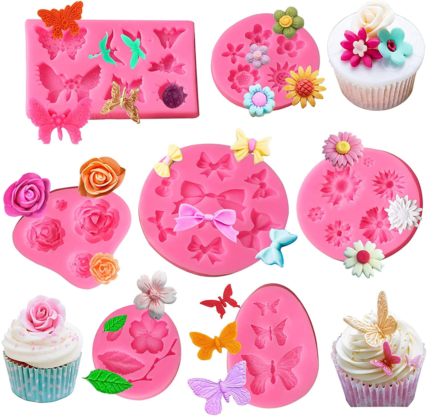 Flower Silicone Mold 7 Pack Rose Mold Flower Cake Fondant Mold ...