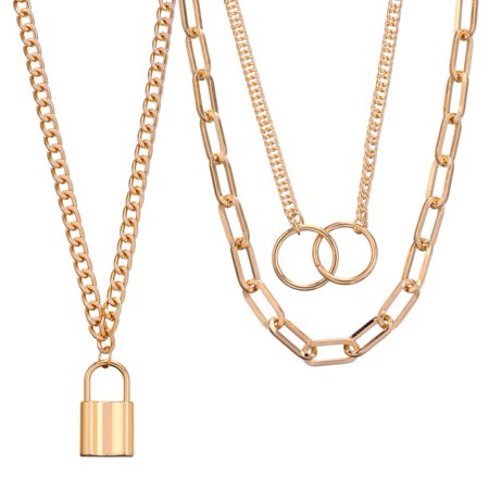 Jewelry Retro Geometric Double Circle Lock-Shaped Pendant Necklace ...