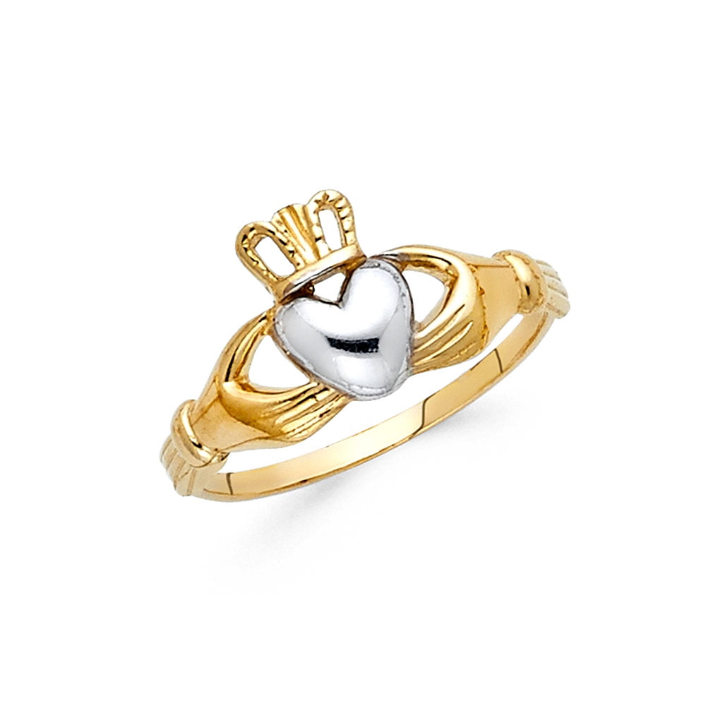 FB Jewels 14K White and Yellow Gold Two Tone Celtic Claddagh Friendship ...
