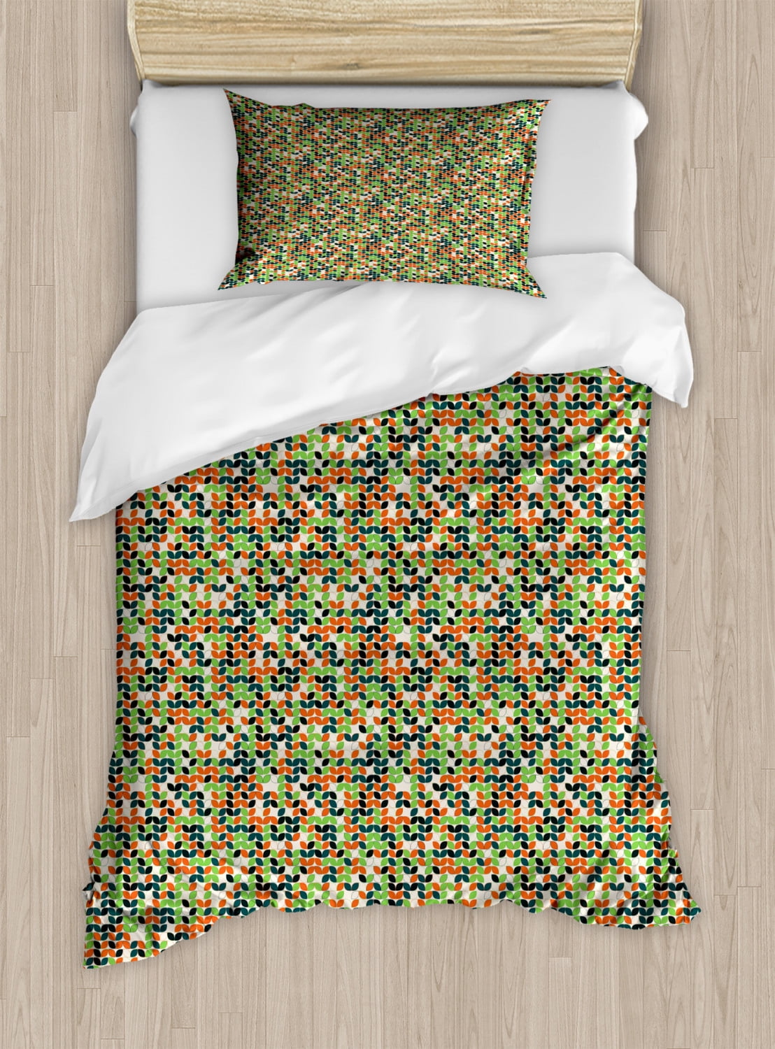 Colorful Twin Size Duvet Cover Set, Foliage Leaves Silhouette Pattern ...