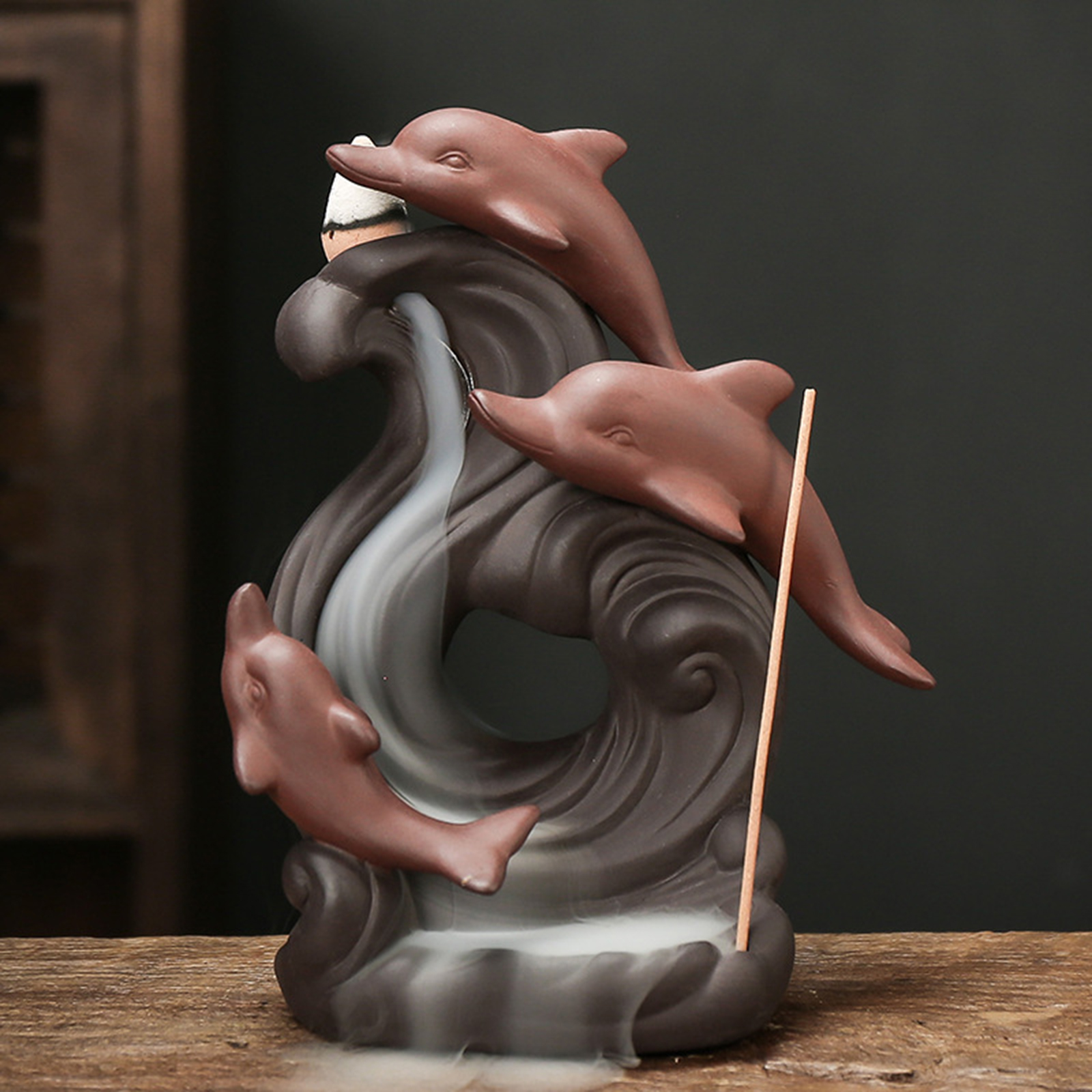 Back Flow Burner Decoration Censer Craft Ceramic Dolphin Figurine Stick ...