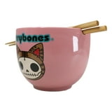 Furrybones Maneki Neko Cat Skeleton Pink Porcelain Bowl With Chopsticks ...