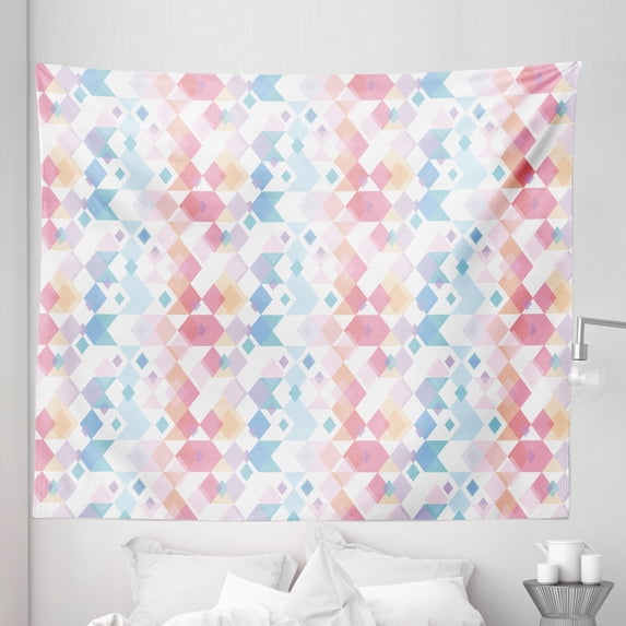 Abstract Tapestry, Pastel Geometric Colorful Polygonal Shapes Rhombus ...