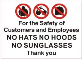 2 pcs -for The Safety of customers and Employees No Hats No Hoods No ...