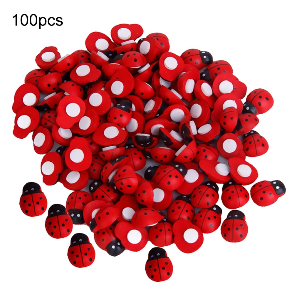 Sugeryy 100 Pcs Mini Self-Adhesive Ladybugs 3D Garden Lady Beetle ...