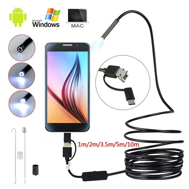 Pluokvzr 3 in 1 USB Endoscope for OTG Android Phone with 6 LED Lights ...