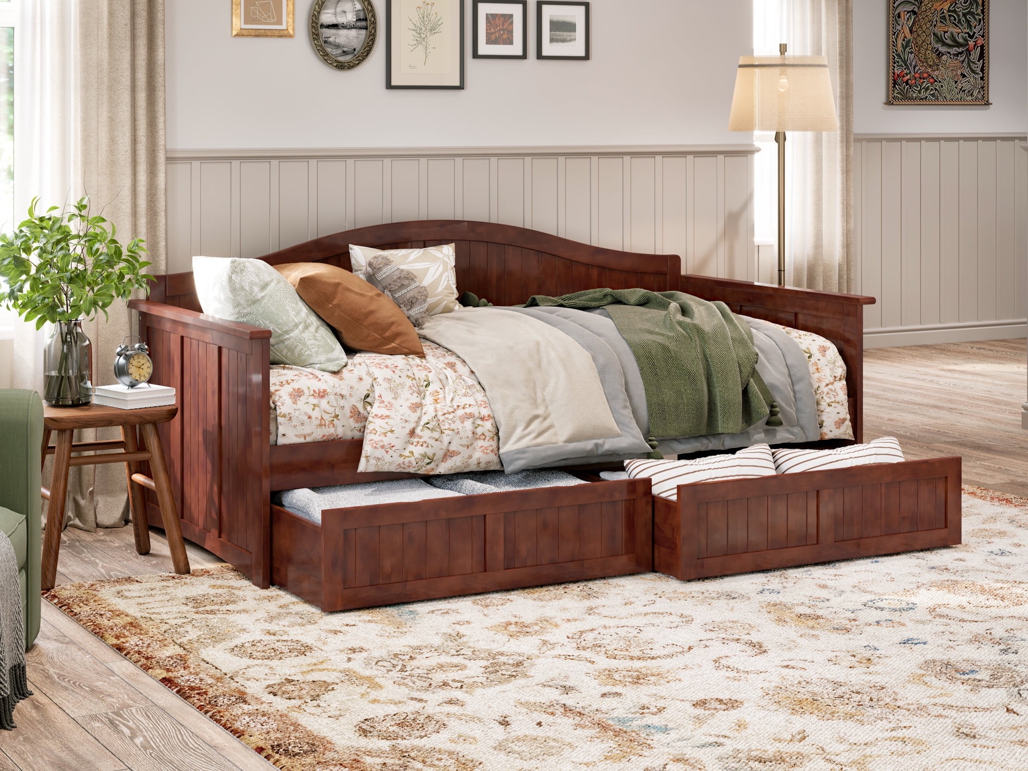 AFI Nantucket Wood Twin Size Daybed Frame with 2 Storage Drawers Walnut ...