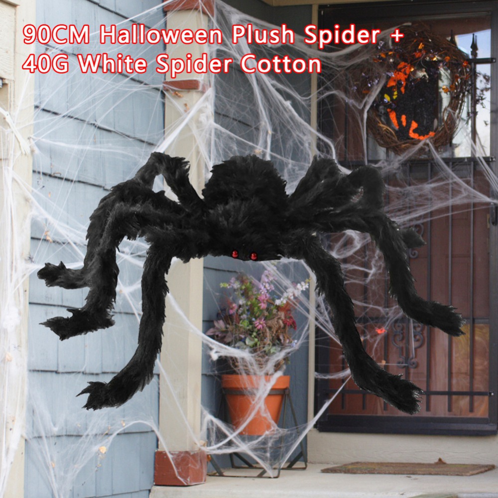 35.4inch Halloween Hairy Spider+40g Spider Web ,Realistic Scary Spider ...