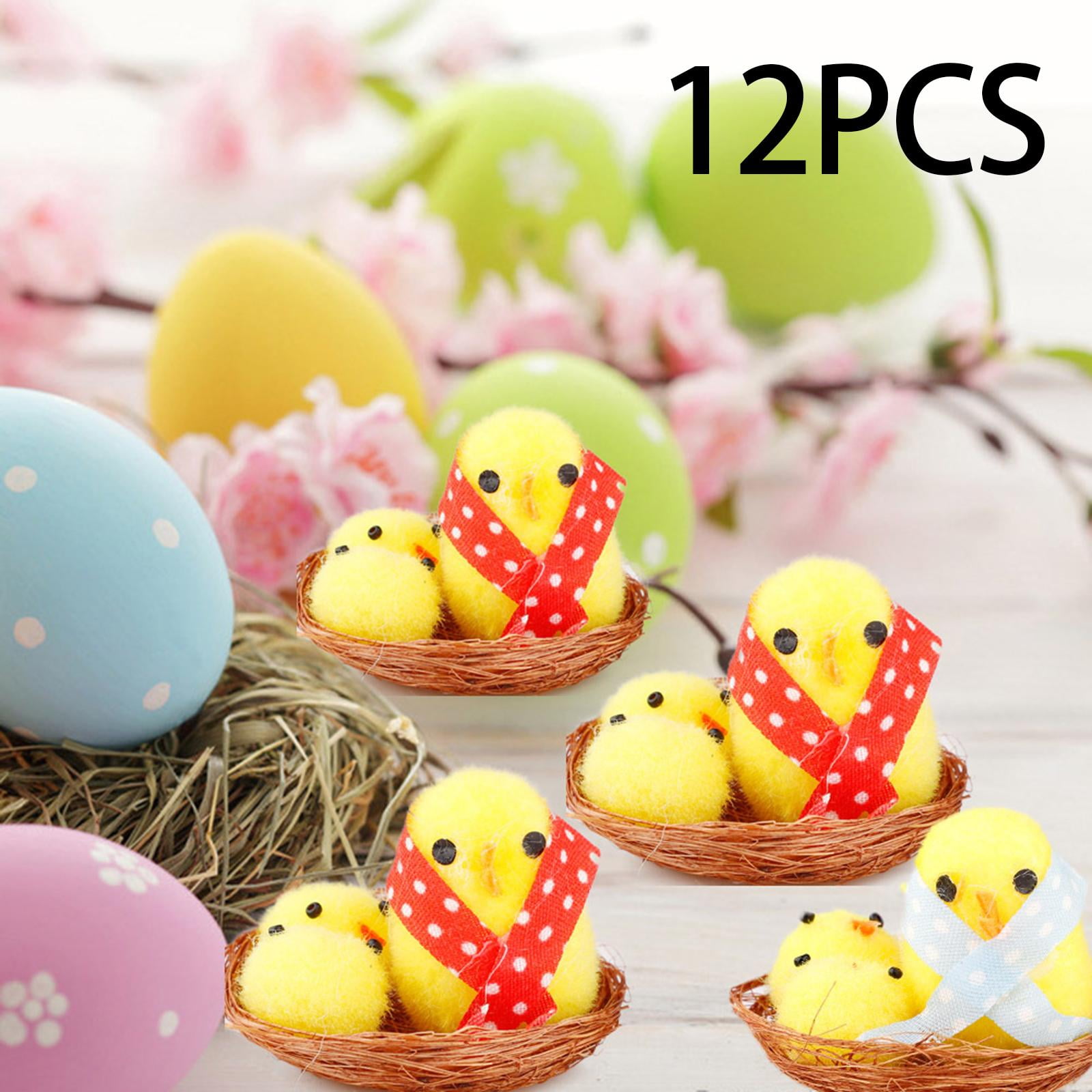 12 Pieces Easter Chicks Chenille Chicks Easter Bonnet Decoration Cake ...