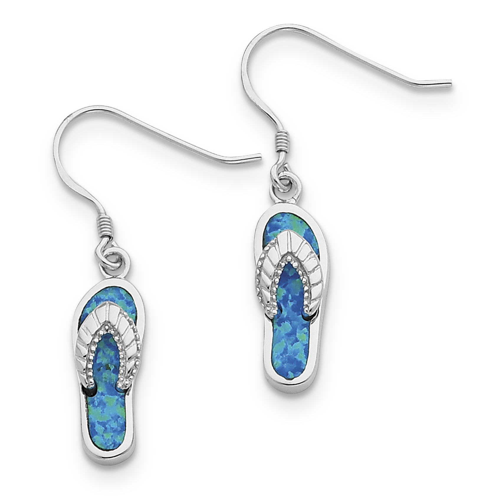 Sterling Silver Created Blue Inlay Opal Sandal Dangle Earrings ...