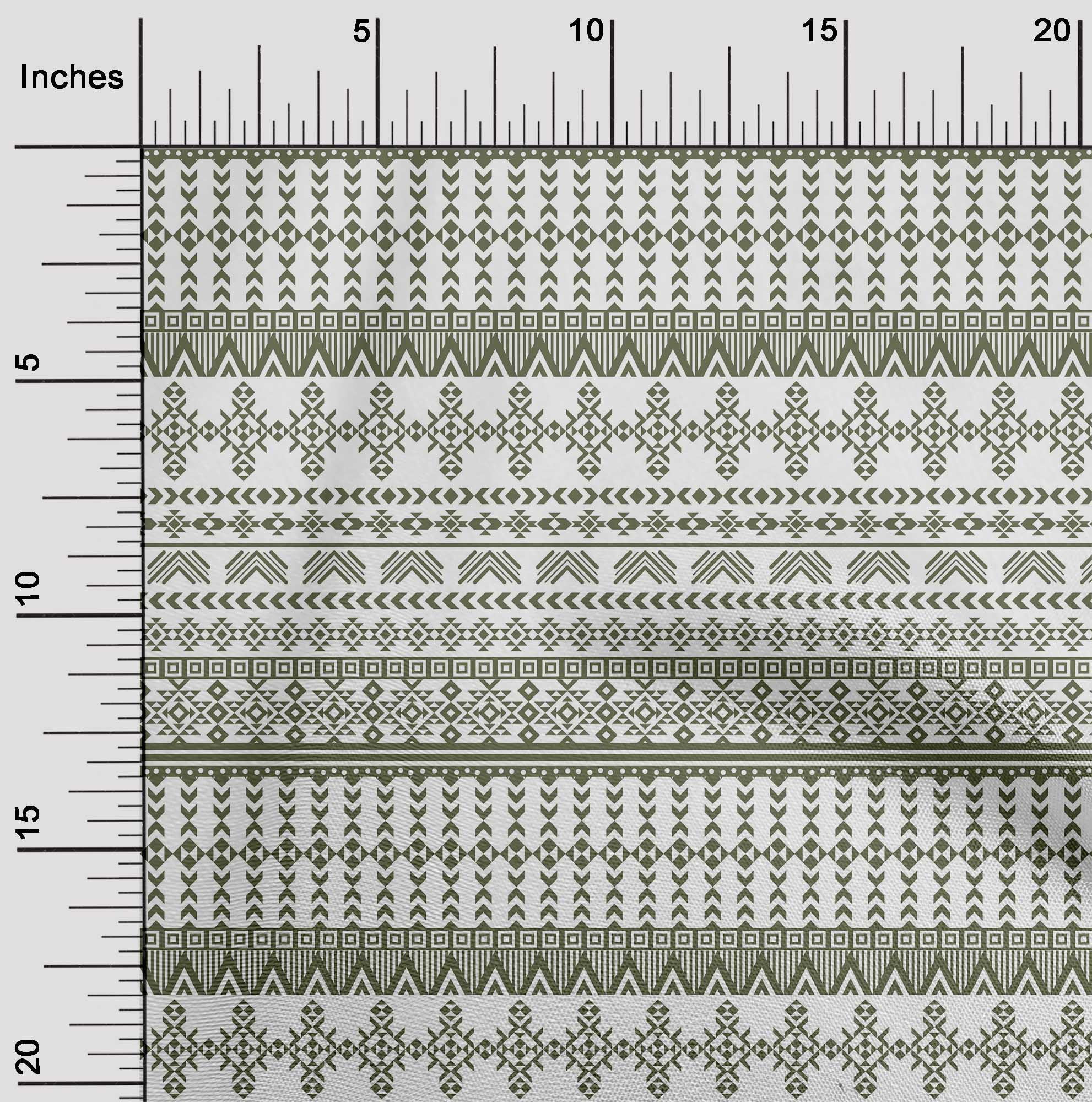 oneOone Cotton Poplin Olive Green Fabric Geometric Tribal Sewing Fabric ...