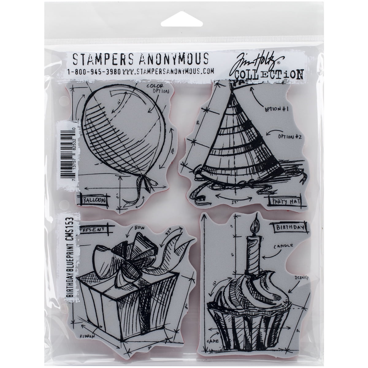 Tim Holtz Cling Stamps 7"X8.5"-Birthday Blueprint - Walmart.com