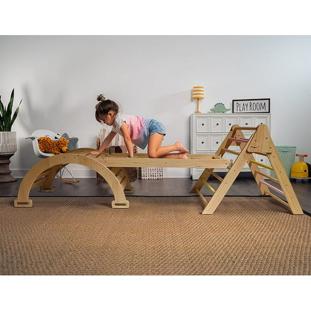 Avenlur Indoor Gym Playset 4-in-1 Foldable Triangle Ladder, Rock ...