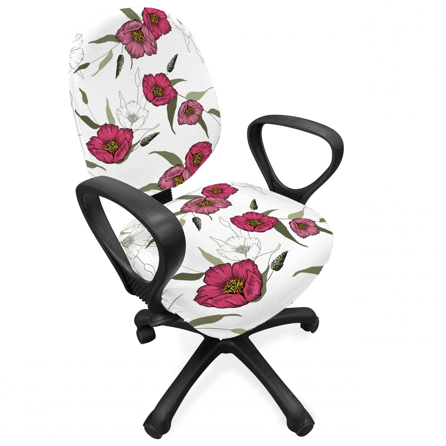 Floral Office Chair Slipcover, Pink Gracious Poppy Pattern on Plain ...